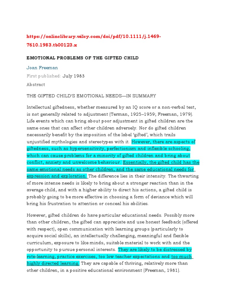 Emotional Problems of The Gifted Child (Vis A Vis The Right To ...
