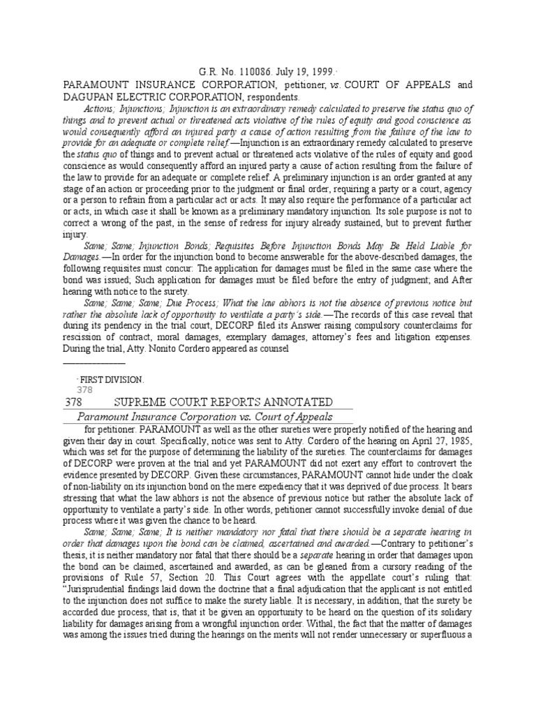 Court upholds liability of insurer on injunction bond | PDF | Surety ...