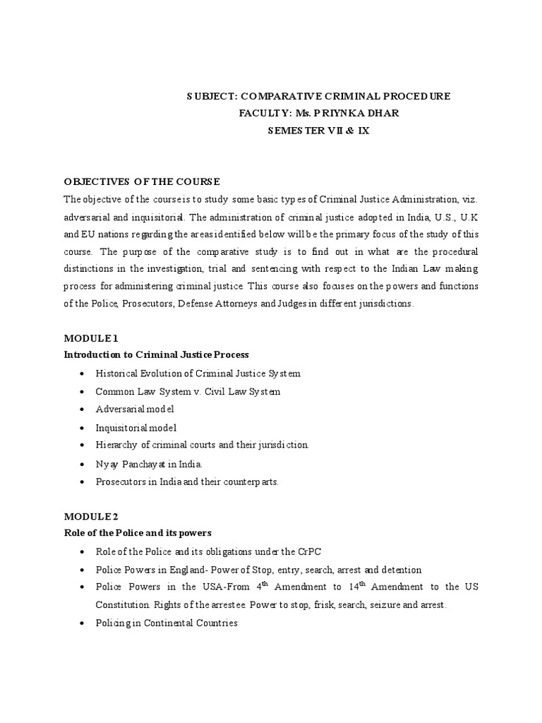 Comparative Criminal Procedure Updated Syllabus-2 | PDF | Prosecutor | Government Of India