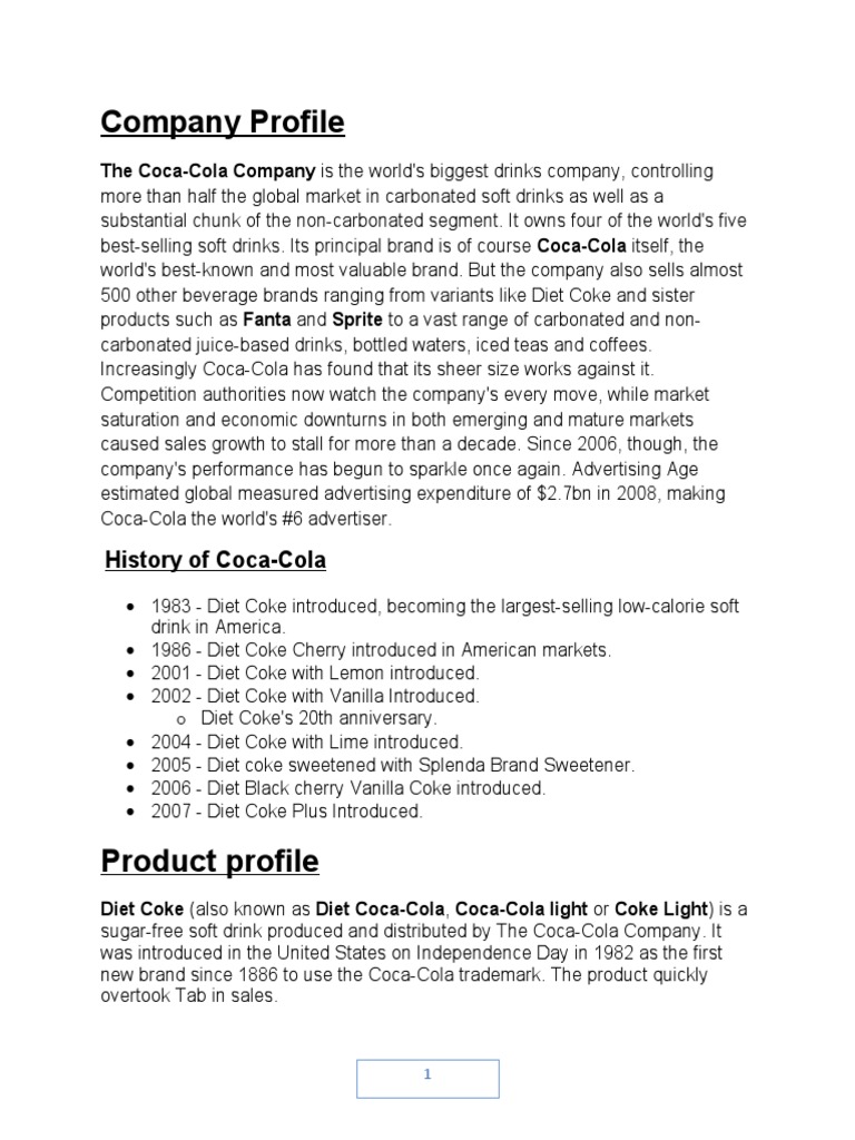 Company Profile: History of Coca-Cola | PDF | Caffeinated Drinks ...