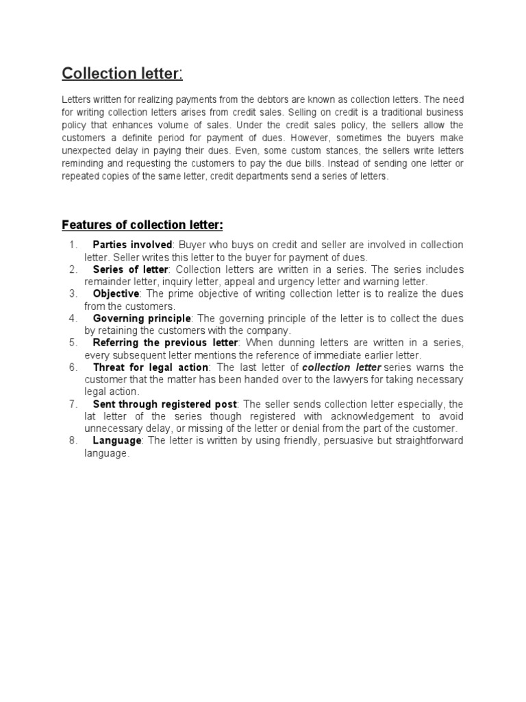 Features of Collection Letter | PDF