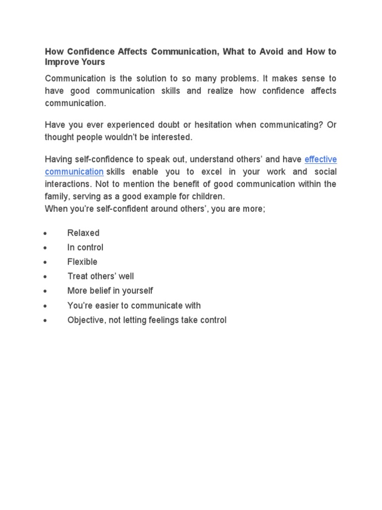 Confidence's Impact on Communication | PDF | Career & Growth