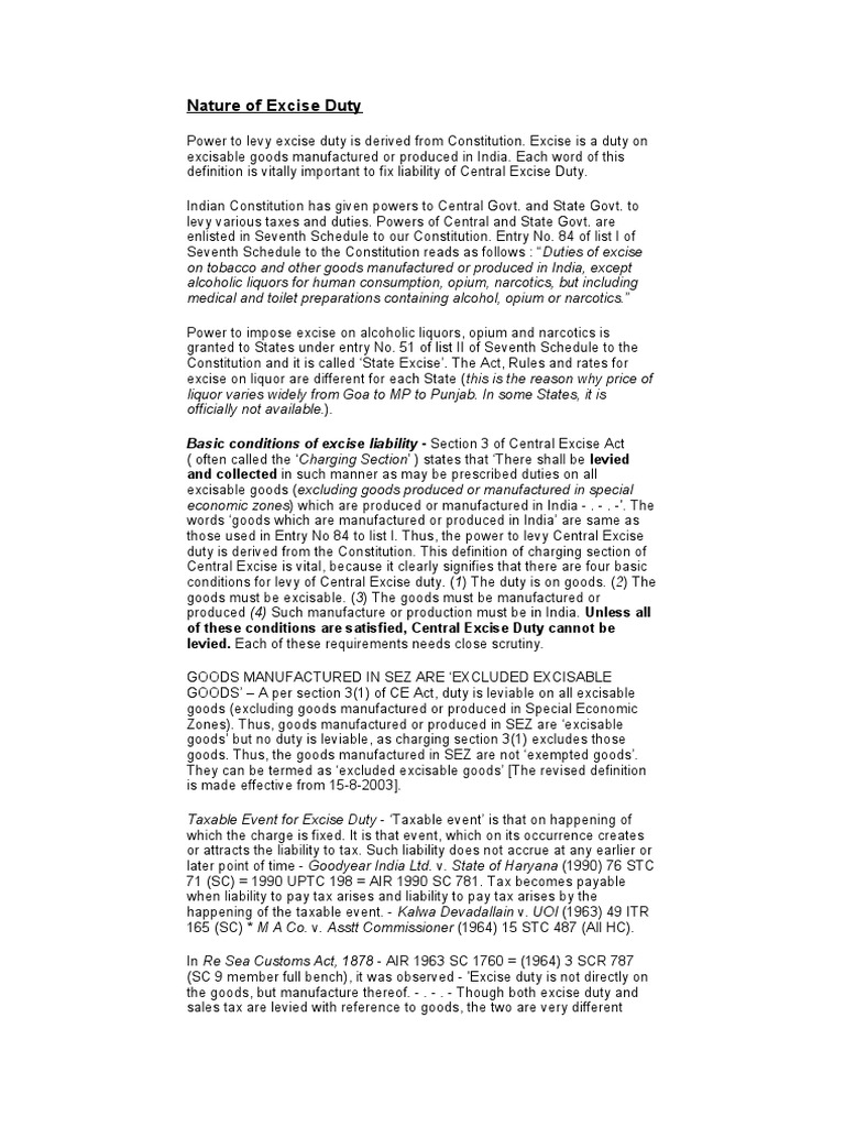 Nature of Excise Duty | PDF | Excise | Taxation
