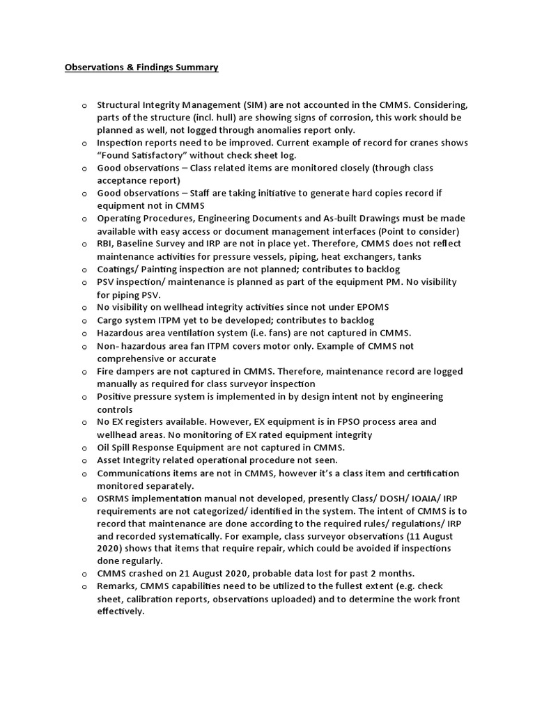 Offshore Findings Observations For An Audit | PDF | Surveying | Business