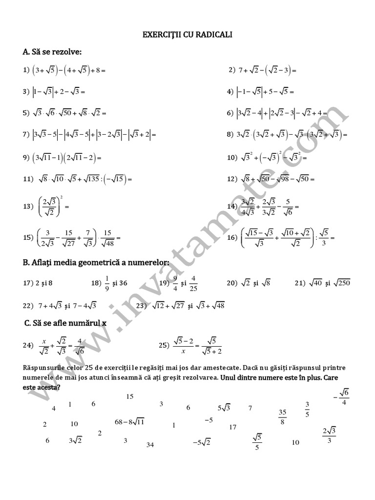 Exerciţii Cu Radicali PDF | PDF