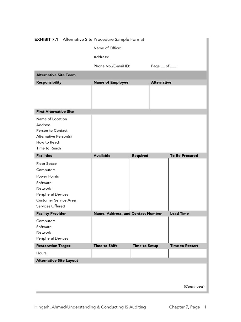 EXHIBIT 7.1 Alternative Site Procedure Sample Format | Download Free ...
