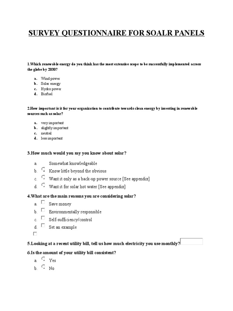 Solar Panel Adoption Survey | PDF
