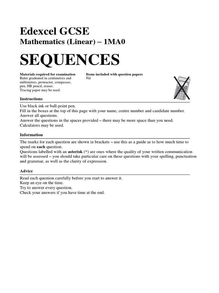 Sequences: Edexcel GCSE | PDF