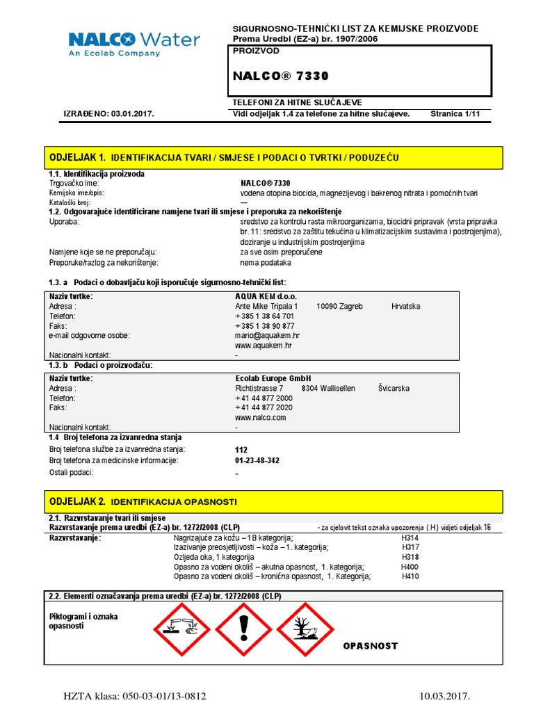 STL Nalco 7330 Aqua Kem CLP 10.03.2017 | PDF