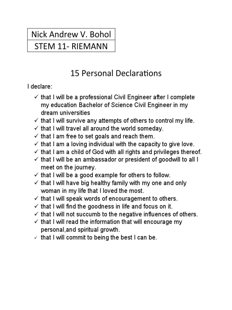 15 PErsonal DEclarations | PDF