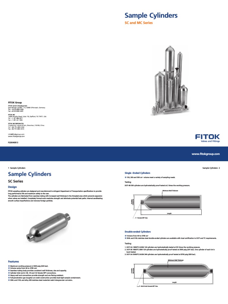Sample Cylinders: SC and MC Series | PDF | Pipe (Fluid Conveyance ...