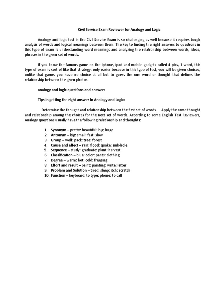 4) Analogy and Logic Reminders | PDF