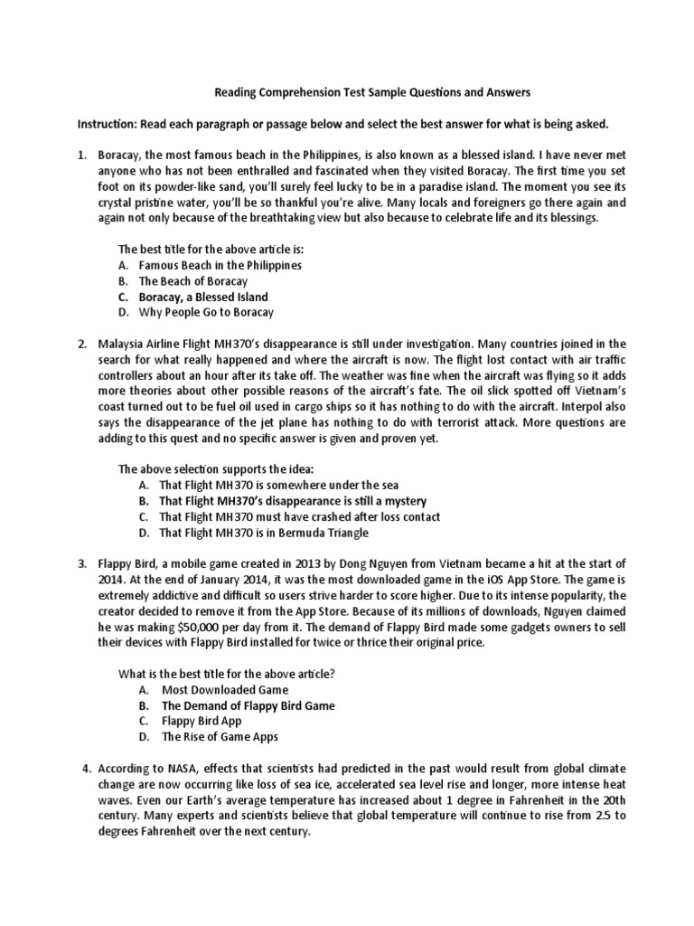 5) Reading Comprehension A | PDF | Malaysia Airlines Flight 370 ...