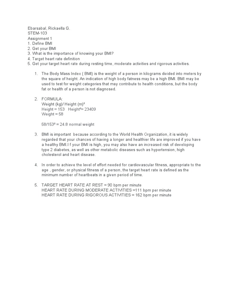 Bmi Homework | PDF