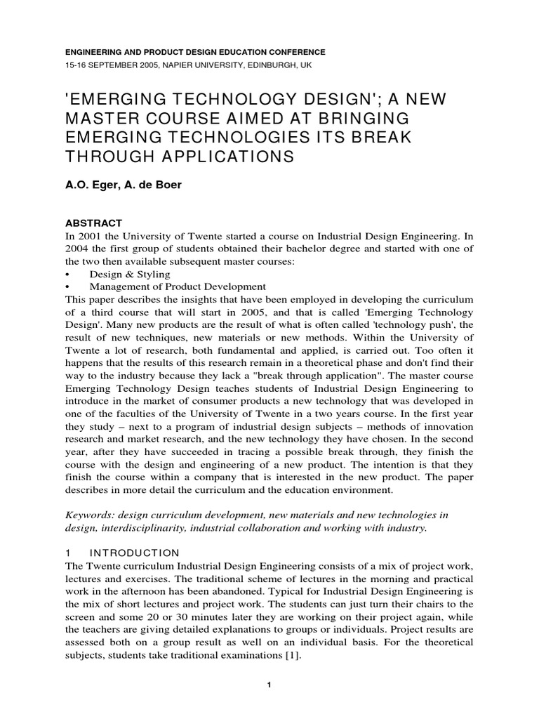 'Emerging Technology Design' A New Master Course Aimed at Bringing ...