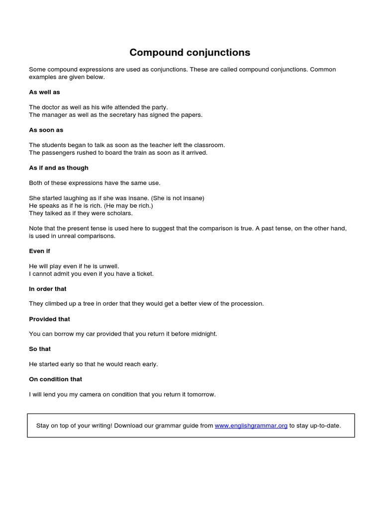 Compound Conjunctions: As Well As | PDF