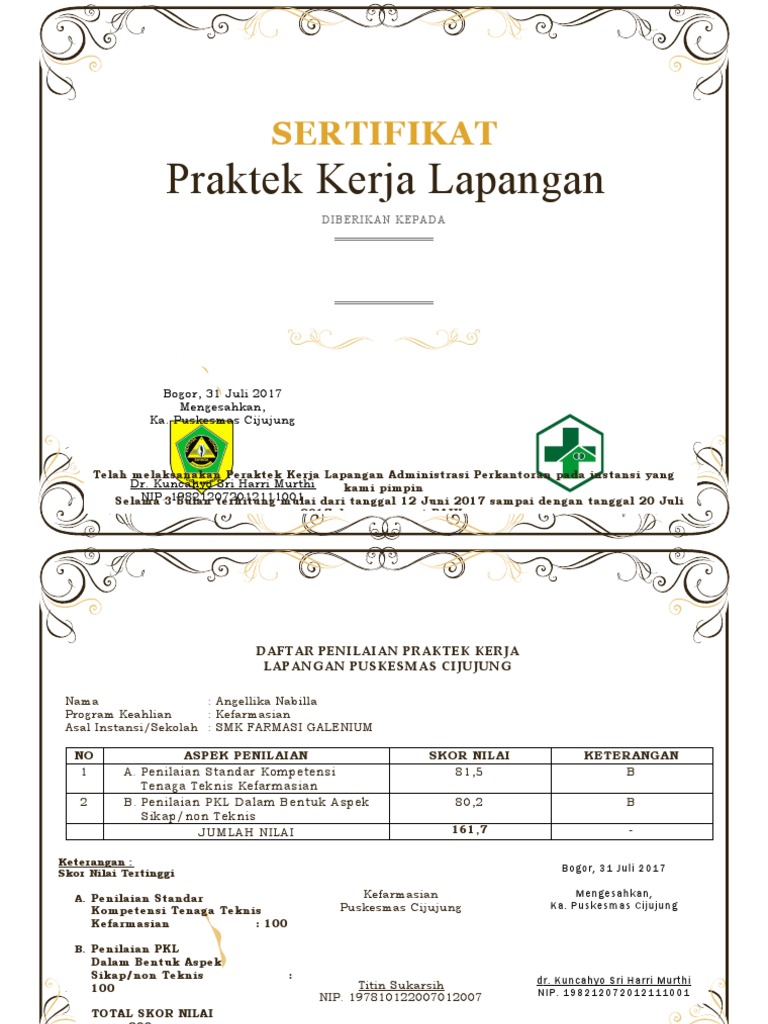 Contoh Sertifikat Magang | PDF