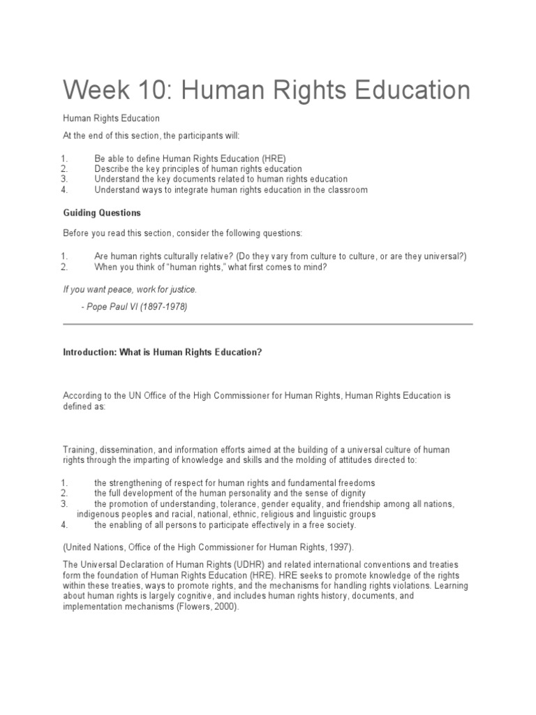 Week 10: Human Rights Education: Guiding Questions | PDF | Human Rights ...