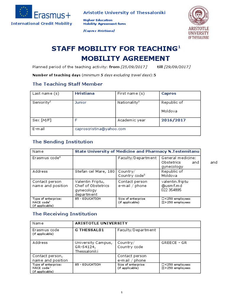 Staff Mobility For Teaching Mobility Agreement | PDF | Medical School ...