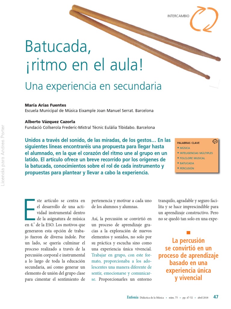 Batucada Ritmo en El Aula Eu07593844 | PDF | Ritmo | Cognición