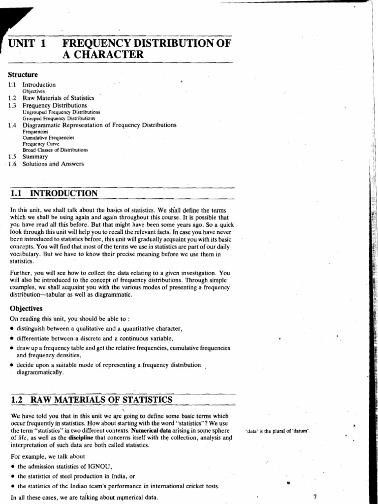 Unit-1 IGNOU Statistics | PDF | Probability Distribution | Statistics