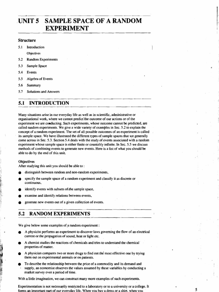 .Unit 5 OF Random Experiment: Sample Space A | PDF | Randomness ...