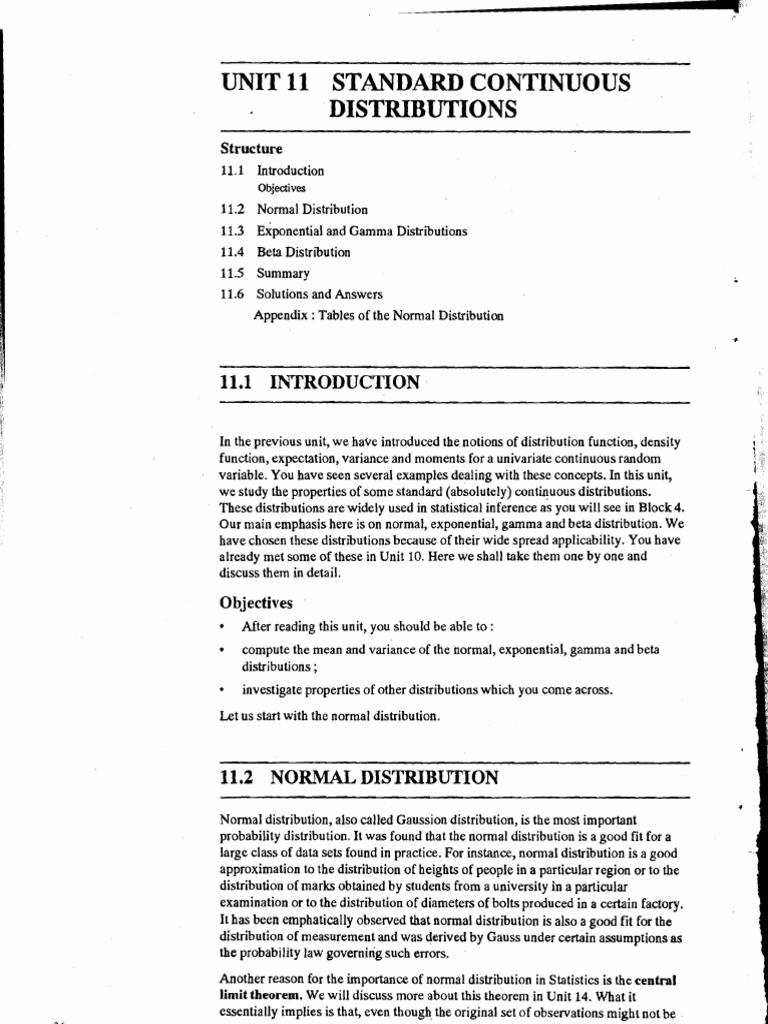 Unit-11 IGNOU STATISTICS | PDF | Normal Distribution | Probability Distribution