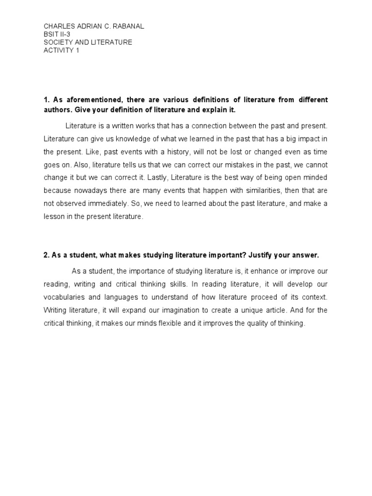 As Aforementioned, There Are Various Definitions of Literature From ...