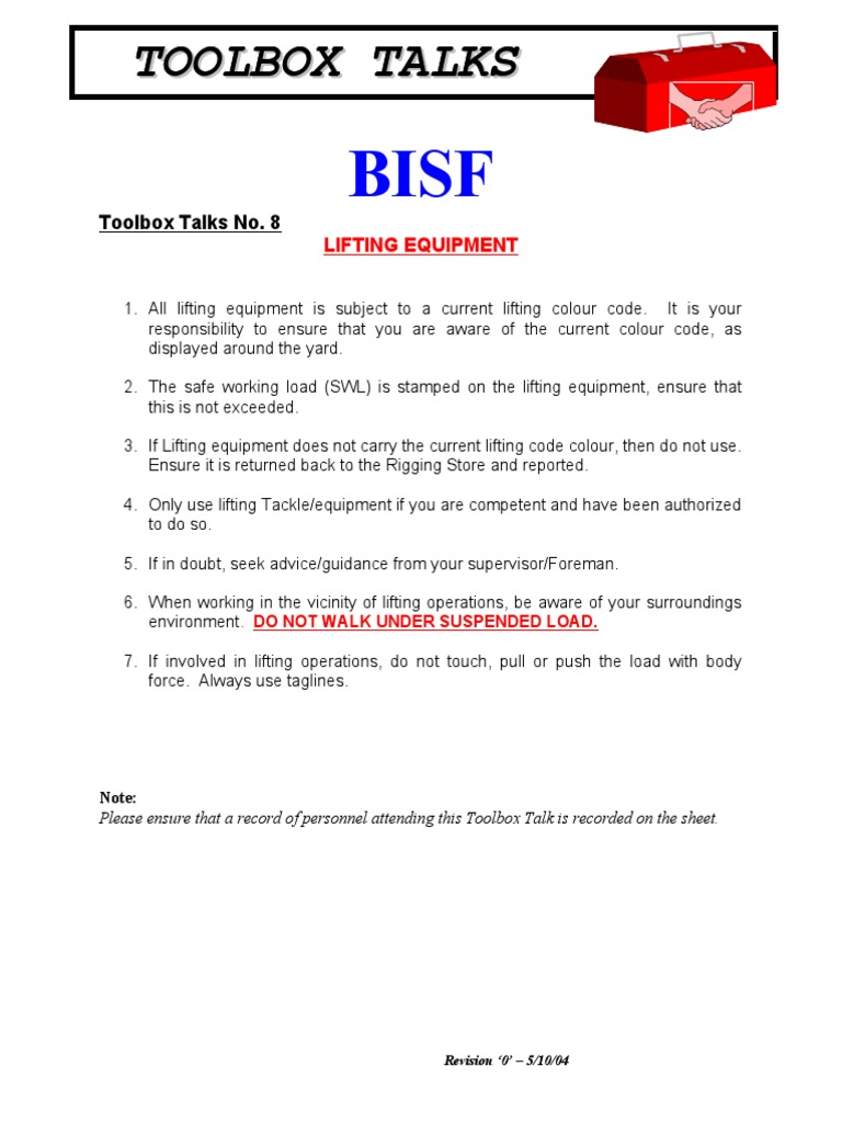 Tool Box Talk - 8 Lifting Equipment | PDF