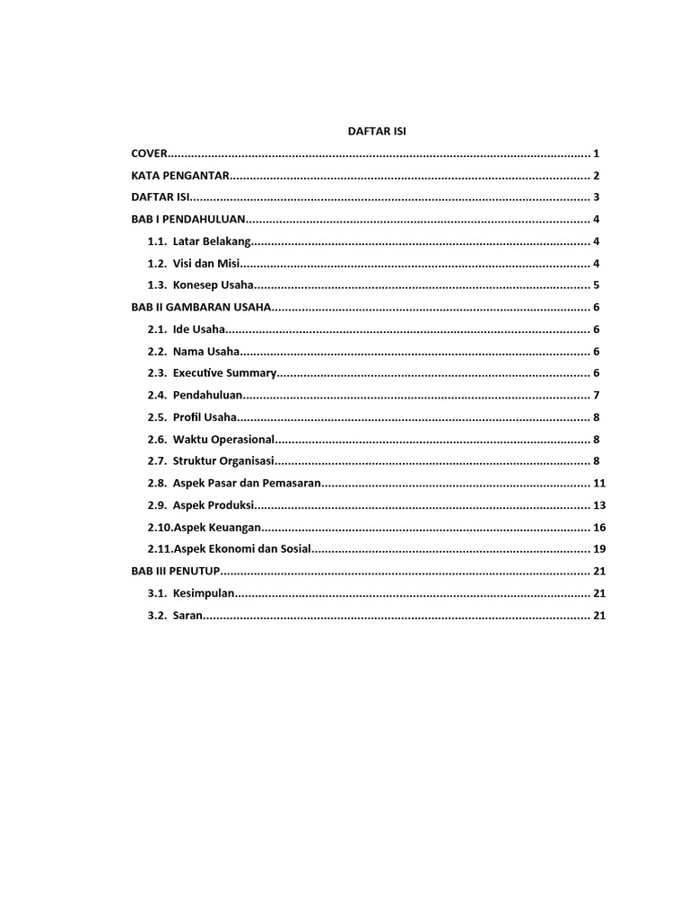 Daftar Isi Proposal Usaha | PDF