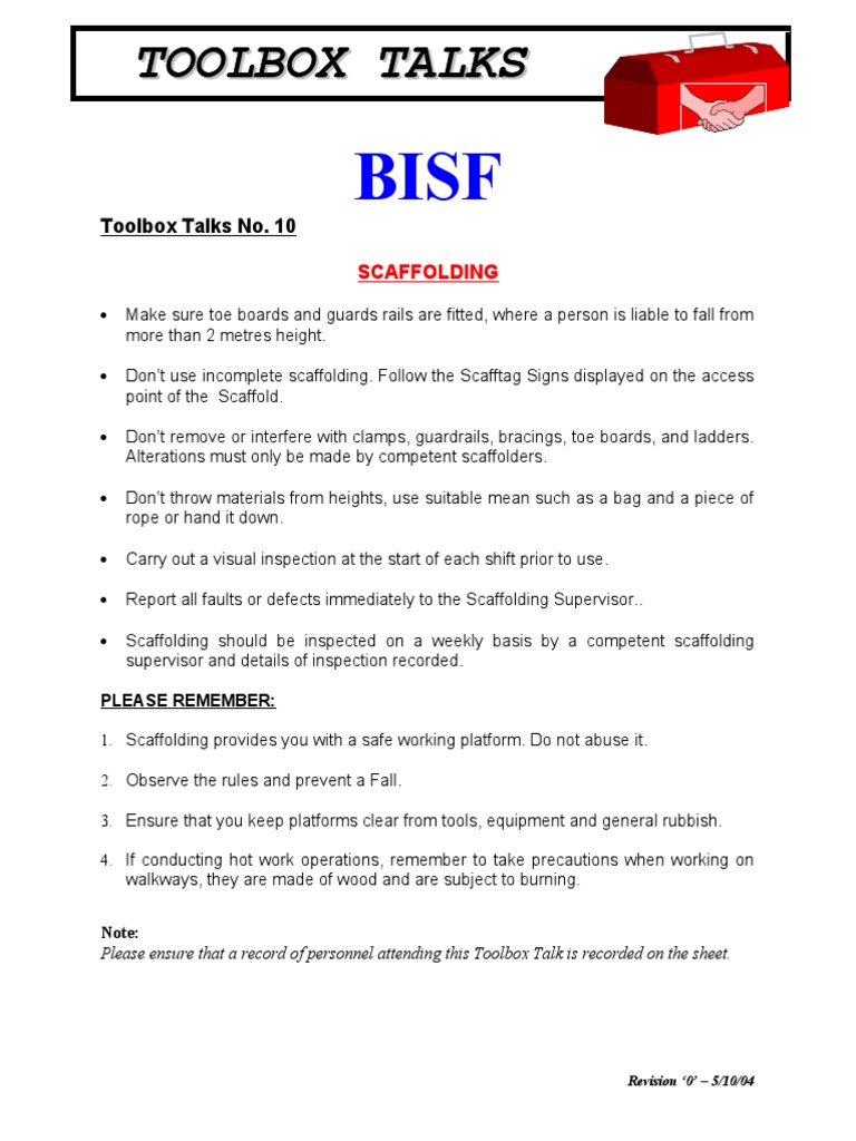 Tool Box Talk - 10 Scaffolding | PDF