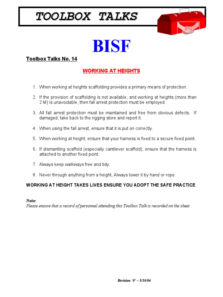 Tool Box Talk - 14 Working at Heights | PDF