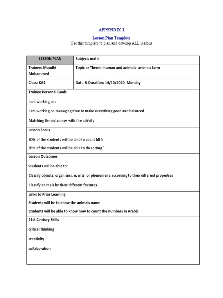 Appendix 1: Lesson Plan Template | PDF | Lesson Plan ...