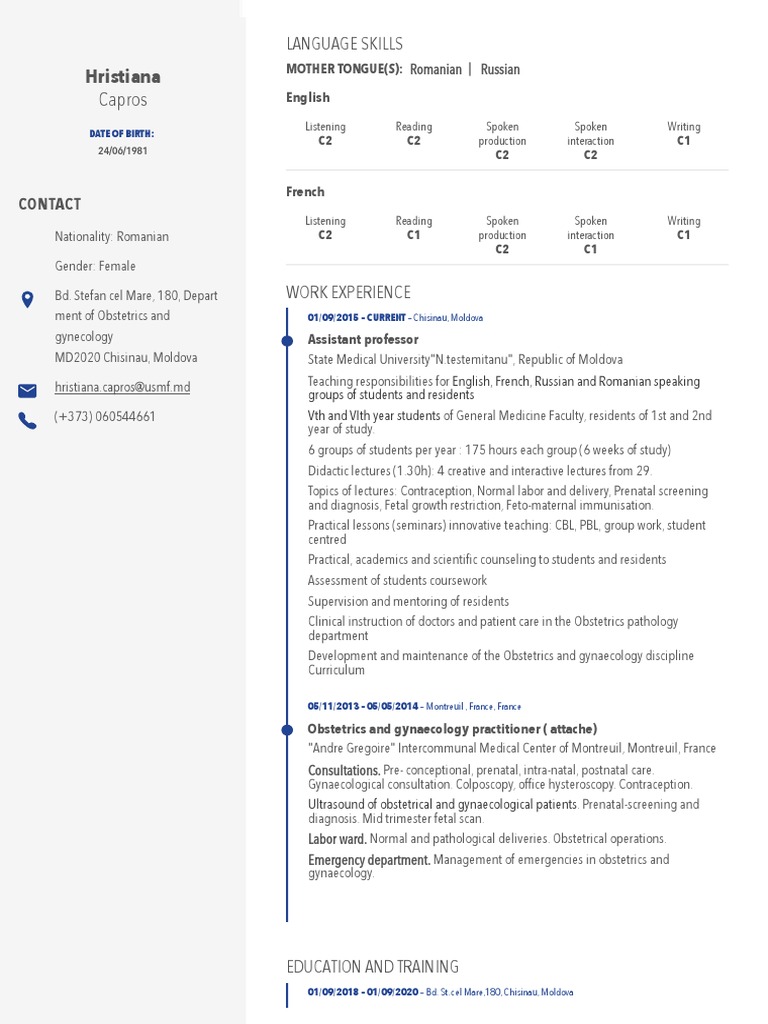 CV Europass Capros | PDF | Obstetrics | Medical School