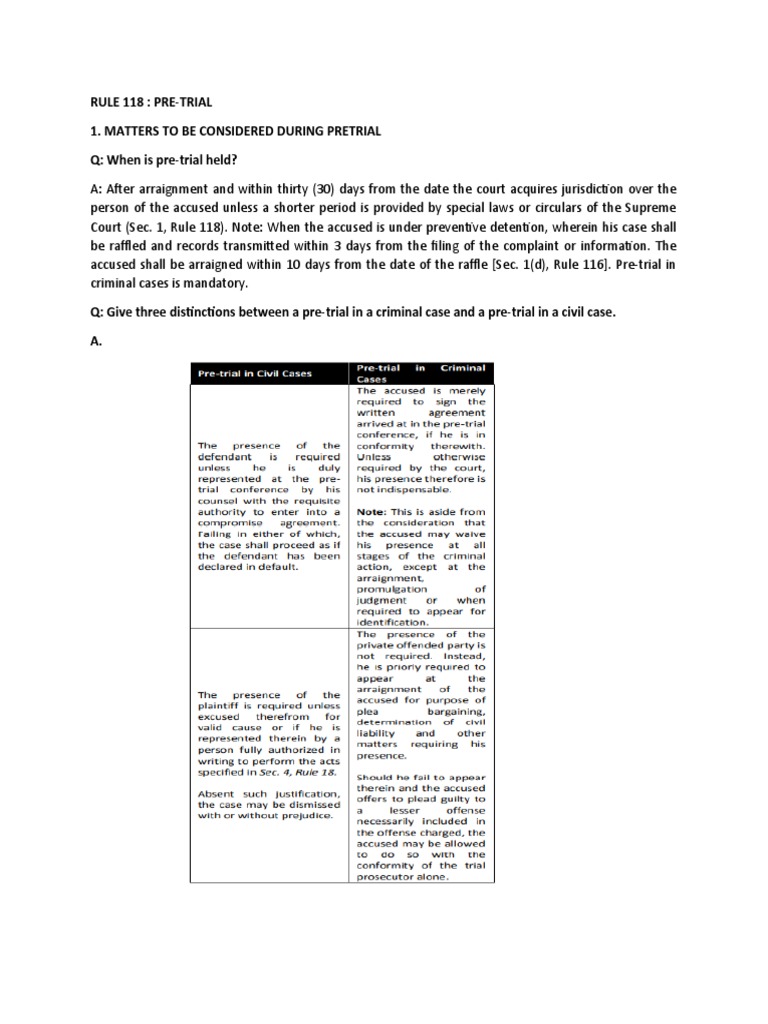 RULE 118 Pre Trial | PDF | Mediation | Plea
