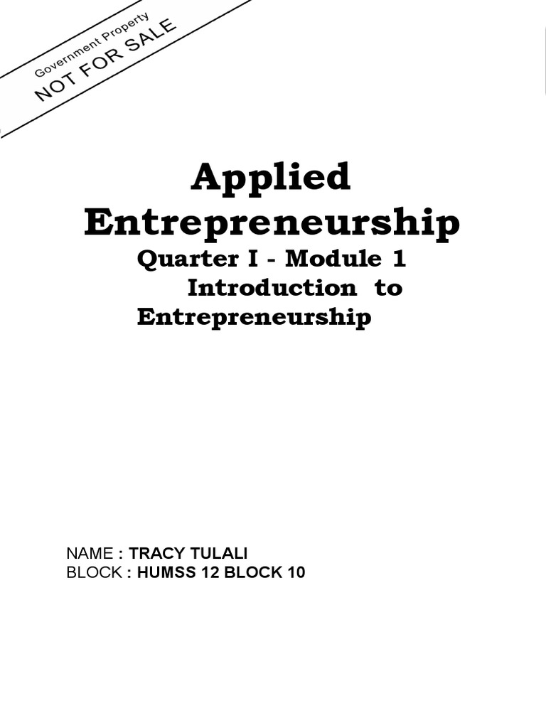 Applied Entrepreneurship: Quarter I - Module 1 Introduction To ...