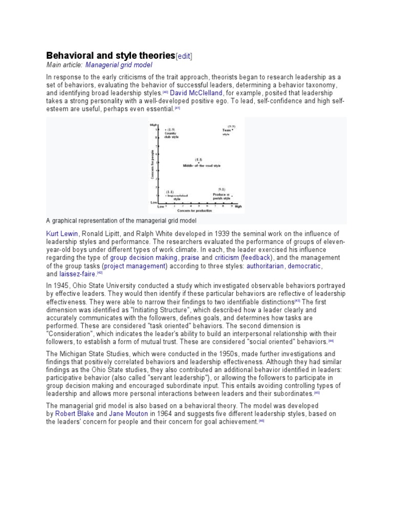 Behavioral and Style Theories: Managerial Grid Model | PDF | Leadership ...