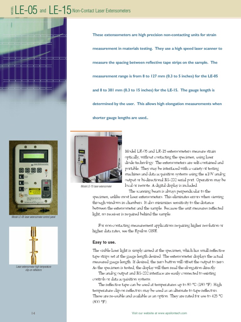 And Non-Contact Laser Extensometers: Easy To Use | PDF | Equipment | Optics