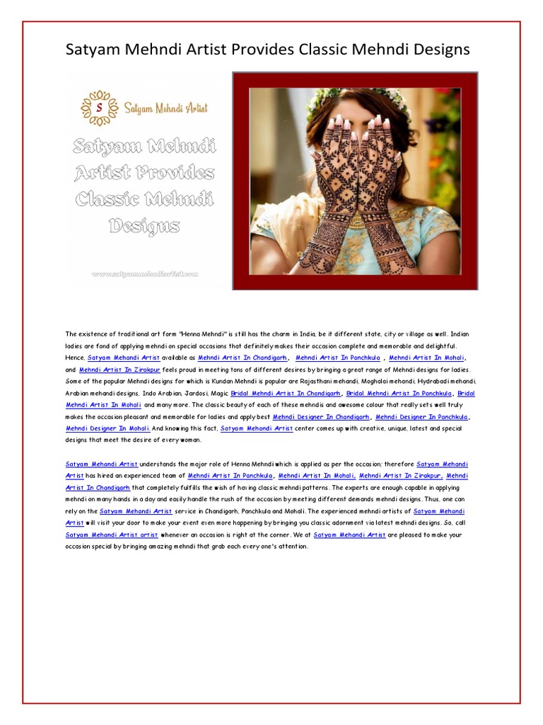 Satyam Mehndi Artist Provides Classic Mehndi Designs | PDF | Art ...
