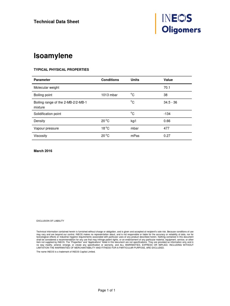 Isoamylene: Technical Data Sheet | Download Free PDF | Business | Nature