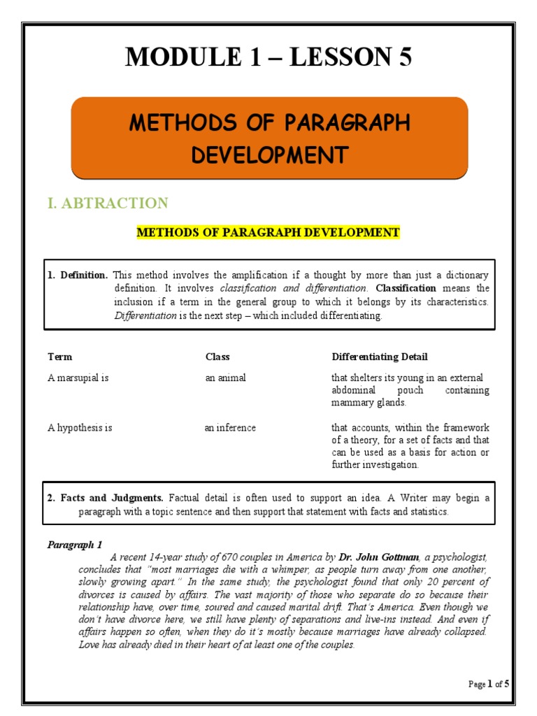 Module 1 - Lesson 5: Methods of Paragraph Development | PDF | Death | Mind