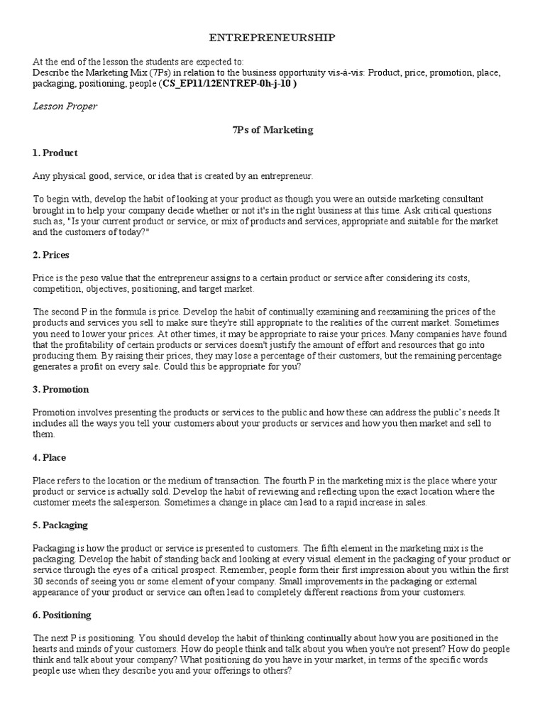 Supplemental Activity-Entrep | PDF | Entrepreneurship | Marketing