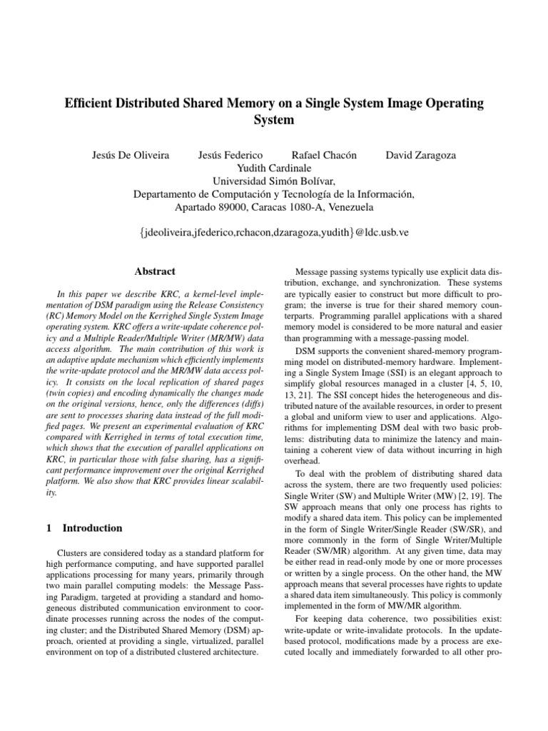 Efficient Distributed Shared Memory On A Single System Image Operating System | Download Free ...