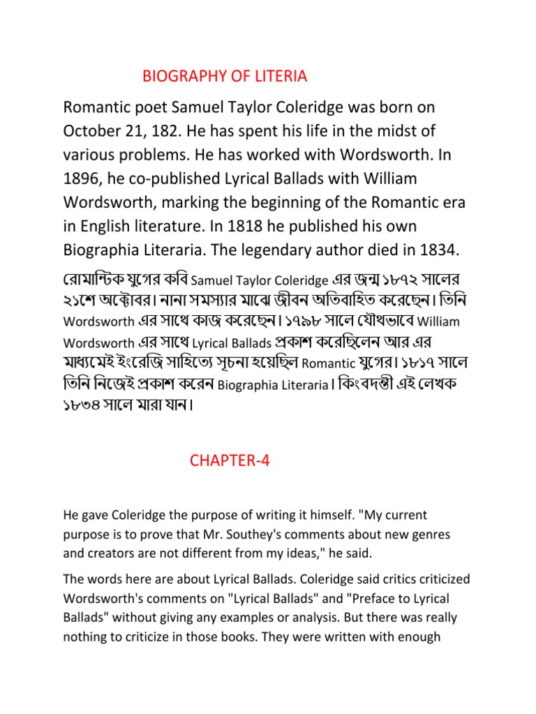 Biography of Literia PDF | PDF | William Wordsworth | Samuel Taylor ...
