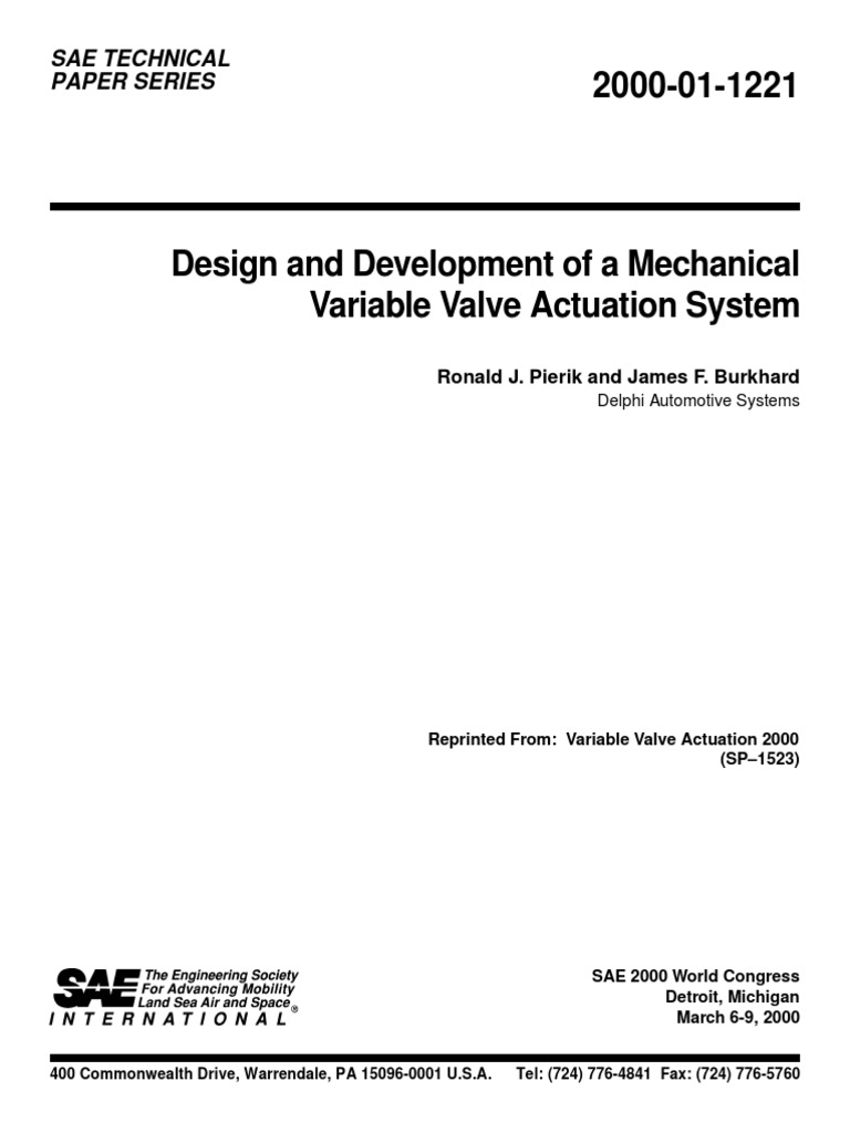 Design of Mechanical Variable Valve Actuator | PDF | Lift (Force) | Engines
