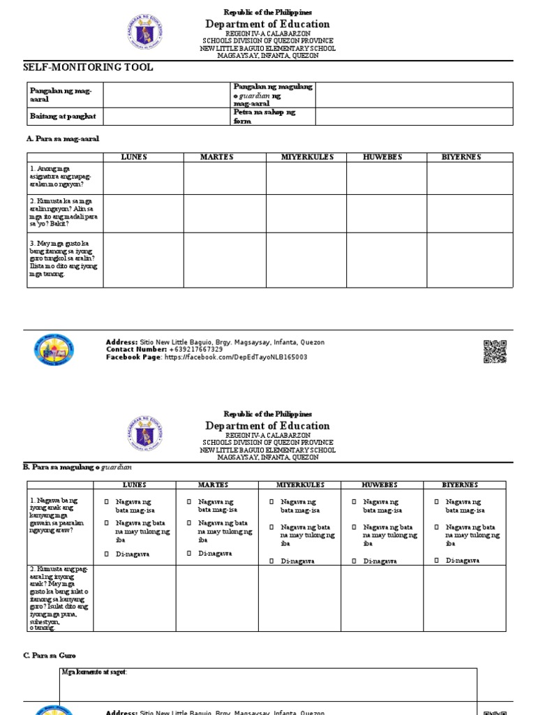Self-Monitoring Tool | PDF
