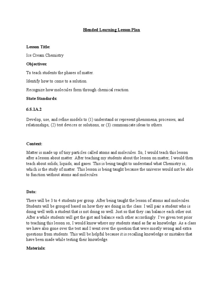 Blended Learning Lesson Plan | PDF | Matter | Solution