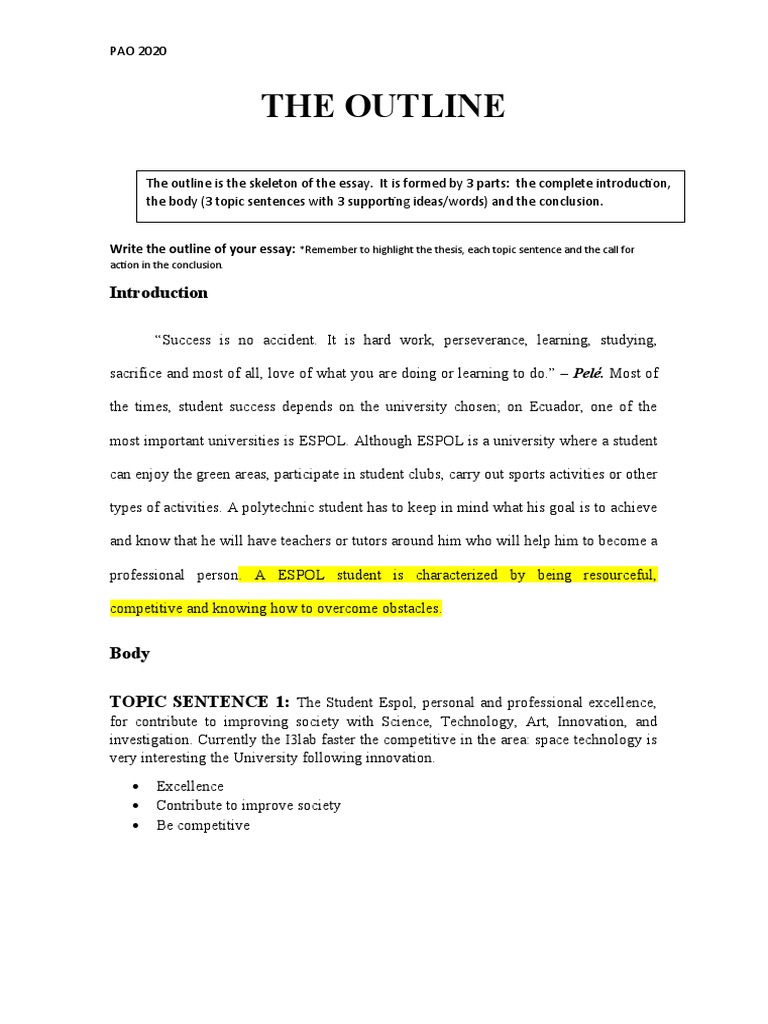 Writing Practice 5 The Outline - Grupo 7 | PDF | University | Essays