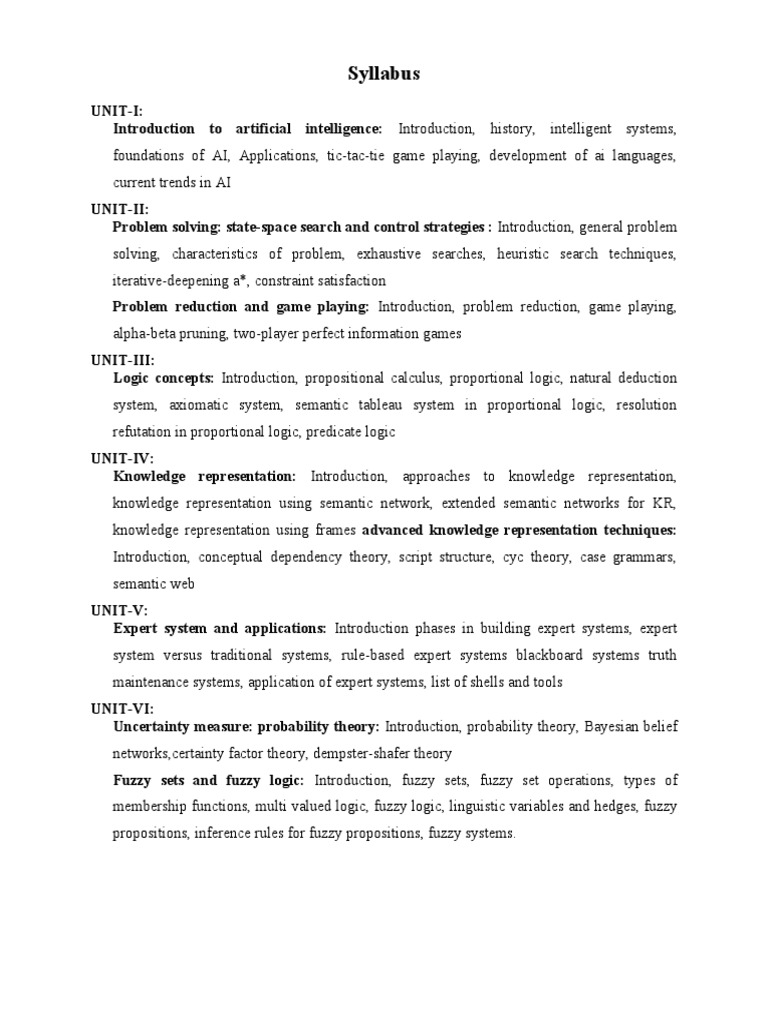 Artificial Intelligence Syllabus Breakdown | PDF | Artificial ...
