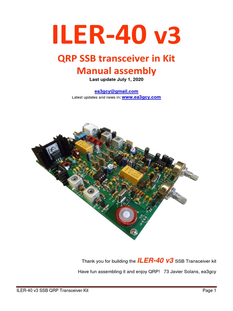 ILER-40: QRP SSB Transceiver in Kit Manual Assembly | PDF | Printed ...